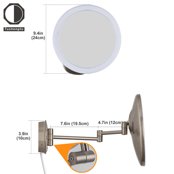 Tushengtu 9.5 "wall mounted vanity mirror, plug-in magnifier 7X magnif ...